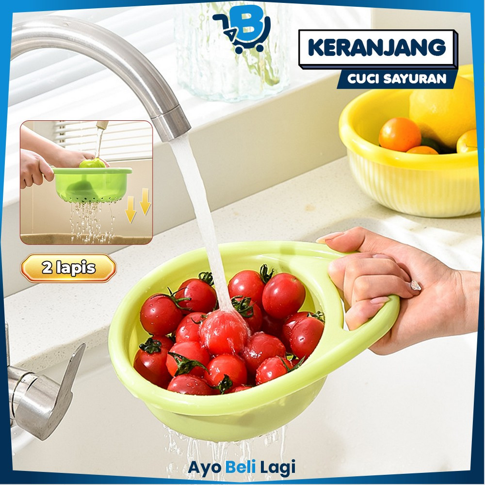 Jual Wadah Tirisan 2in1 Keranjang Pengering Sayur Buah 2 Lapis Multifungsi / Baskom Cuci Sayuran ...