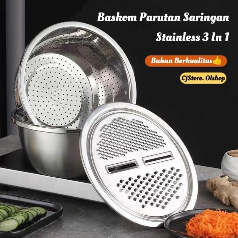 Jual Baskom Parutan Stainless 3 IN 1 Parutan Serbaguna Parut Wortel ...