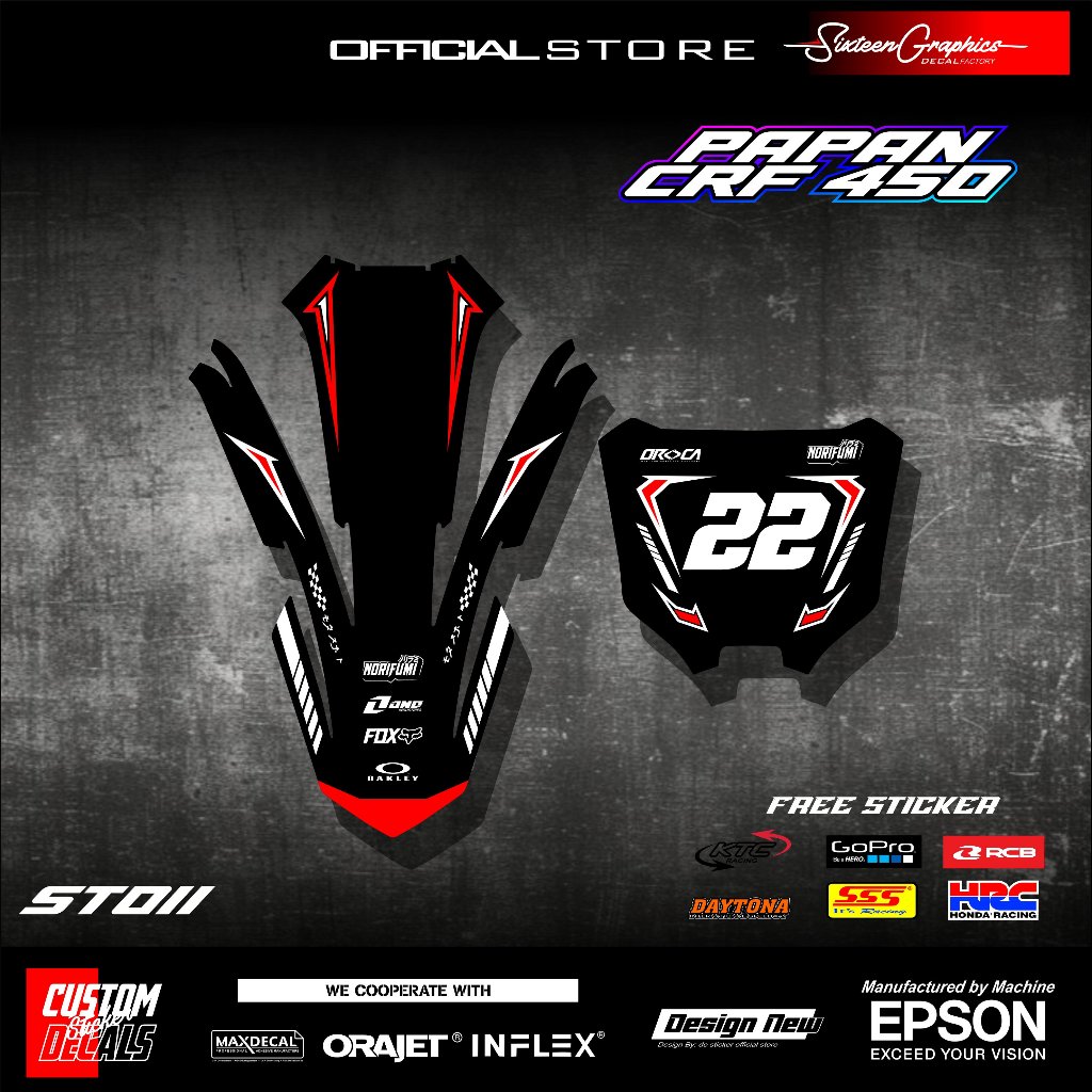 Jual Decal Papan Nomor dan Spakbor Crf 450 Sticker Stiker Decal Papan ...