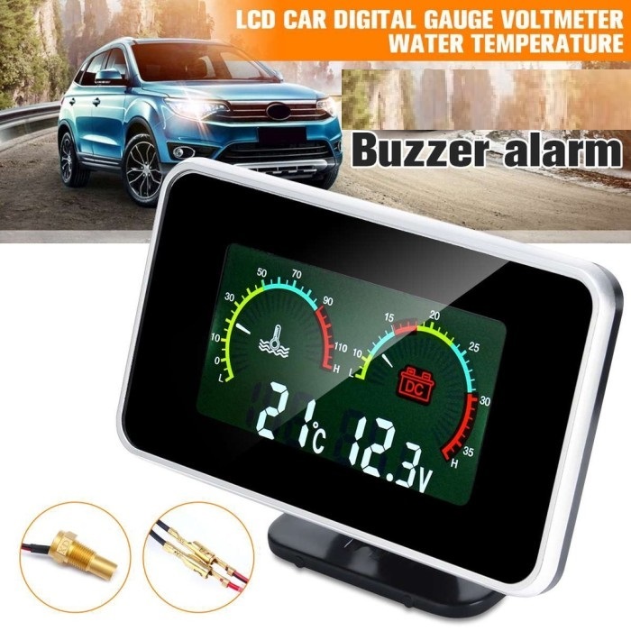 Jual LCD Digital Gauge Voltage Pressure Water Temp Volt Meter 2in1 ...