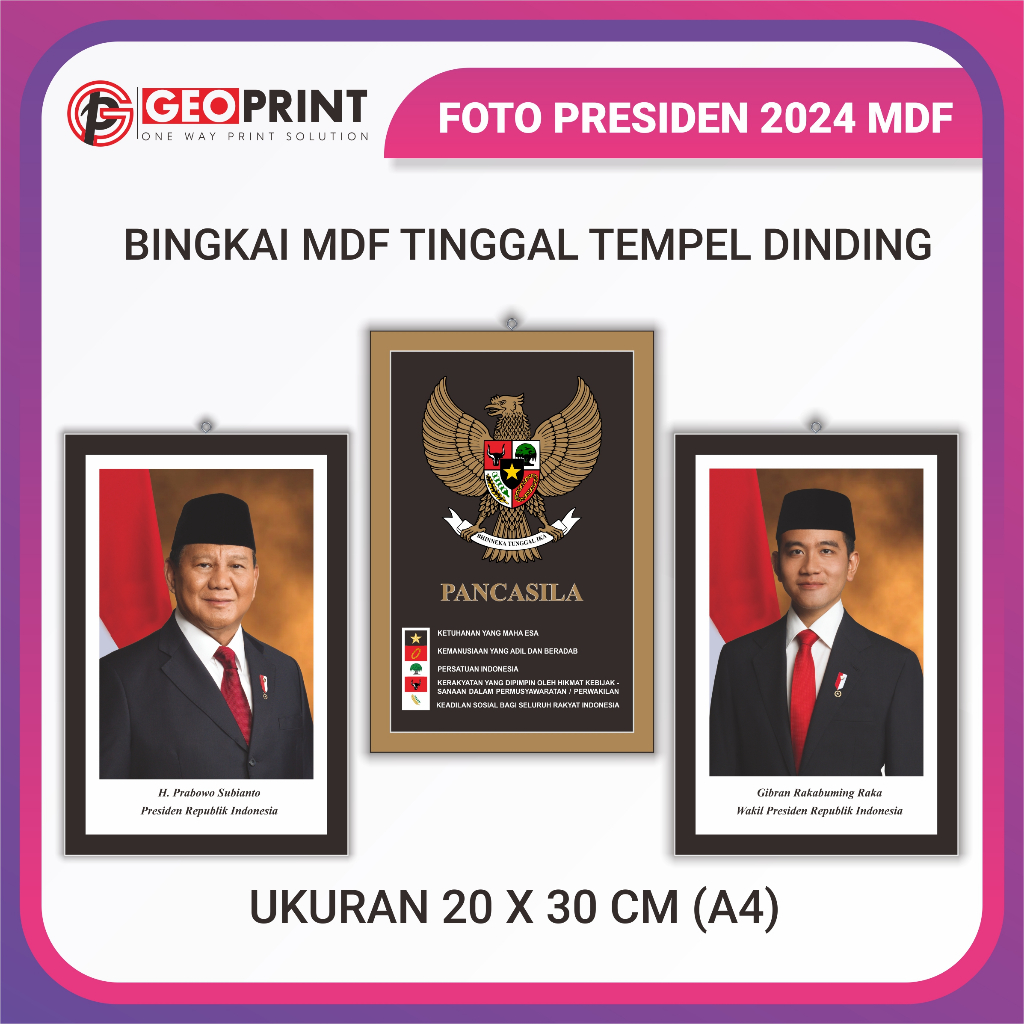 Jual Foto Presiden Dan Wakil Presiden 2024-2029 Ukuran A4 Dengan Figura ...