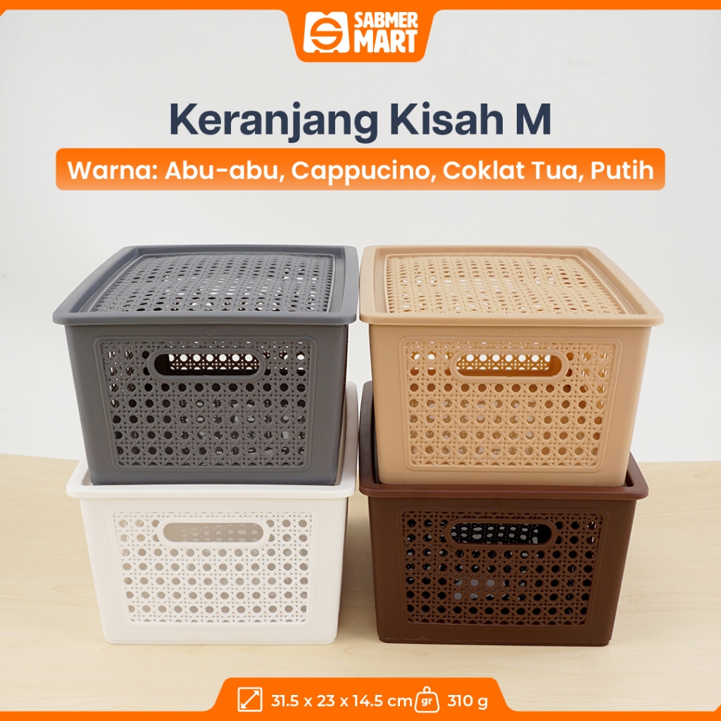 Jual Keranjang Plastik Tutup Serbaguna Motif Rotan / Tempat Penyimpanan ...