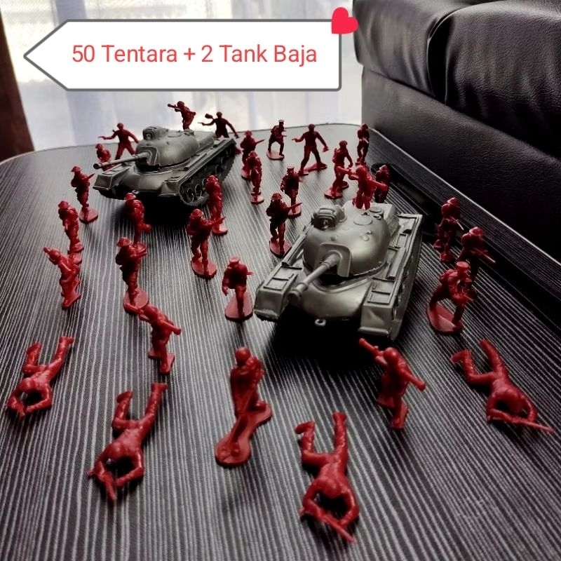 Jual mainan figure tentara 50 pcs + 2 Tank baja / figure army men military mainan perang ...