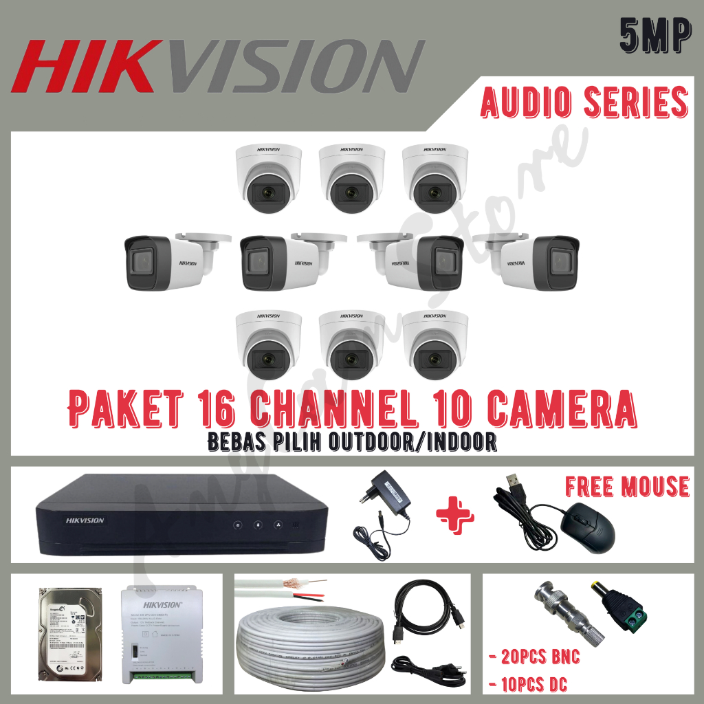 Jual Paket CCTV Hikvision 5MP 16 Channel 10 Kamera Turbo HD Audio Series | Shopee Indonesia