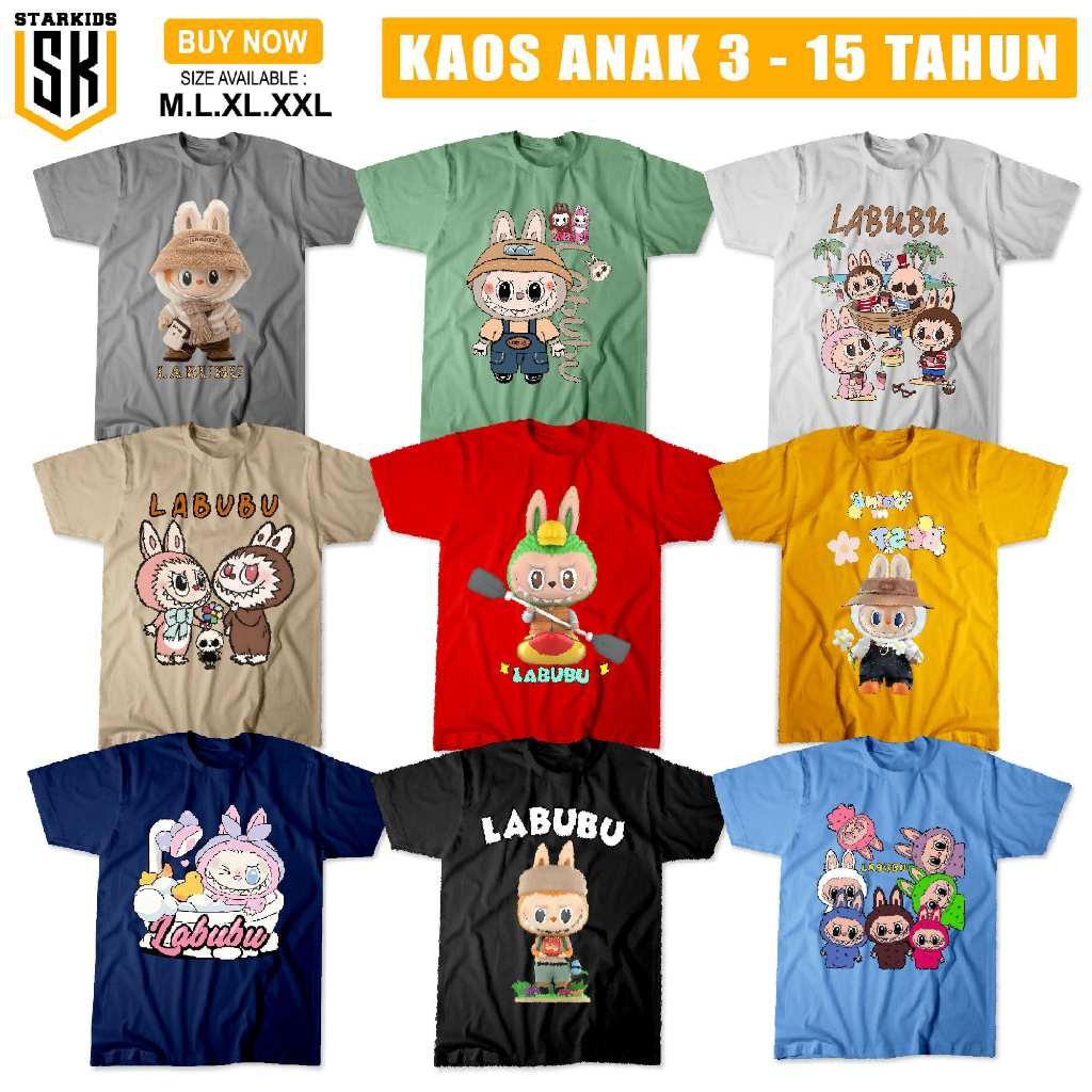 Jual LABUBU - baju anak lucu boneka viral terbaru LABUBU Katun 30s 3-15 ...