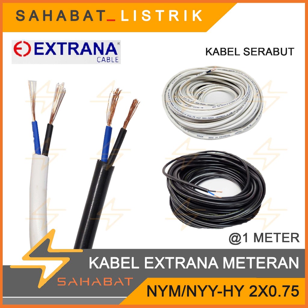 Jual KABEL SERABUT EXTRANA NYMHY / NYYHY 2X0.75 2X0,75 METERAN | Shopee Indonesia