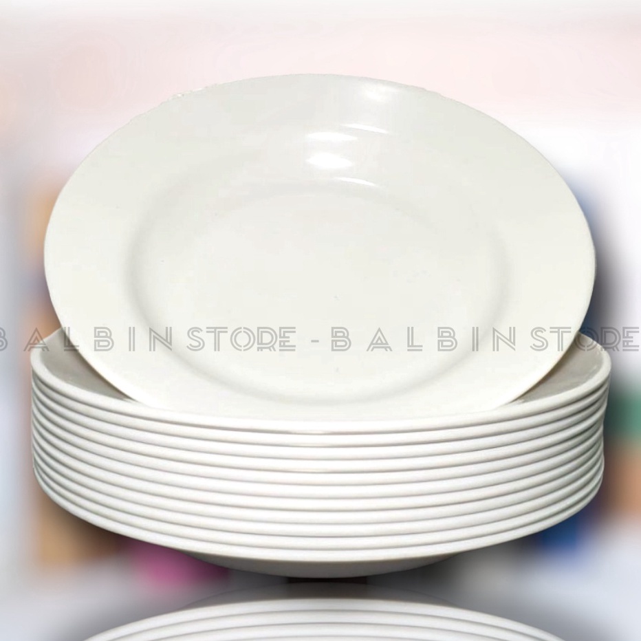 Jual 1 LUSIN PIRING MAKAN 9 PUTIH SEMI MELAMIN SSJ PLASTIK WARE FOOD ...