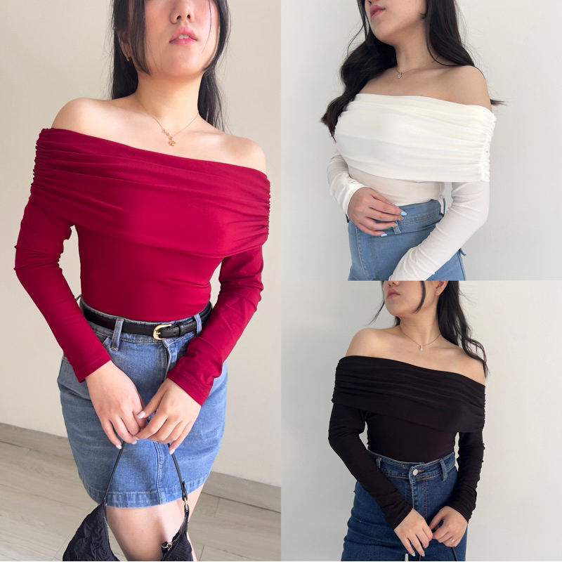 Jual KLAVEE - VELDA OFF SHOULDER TOP / Atasan Knit Wanita Korea / Long ...