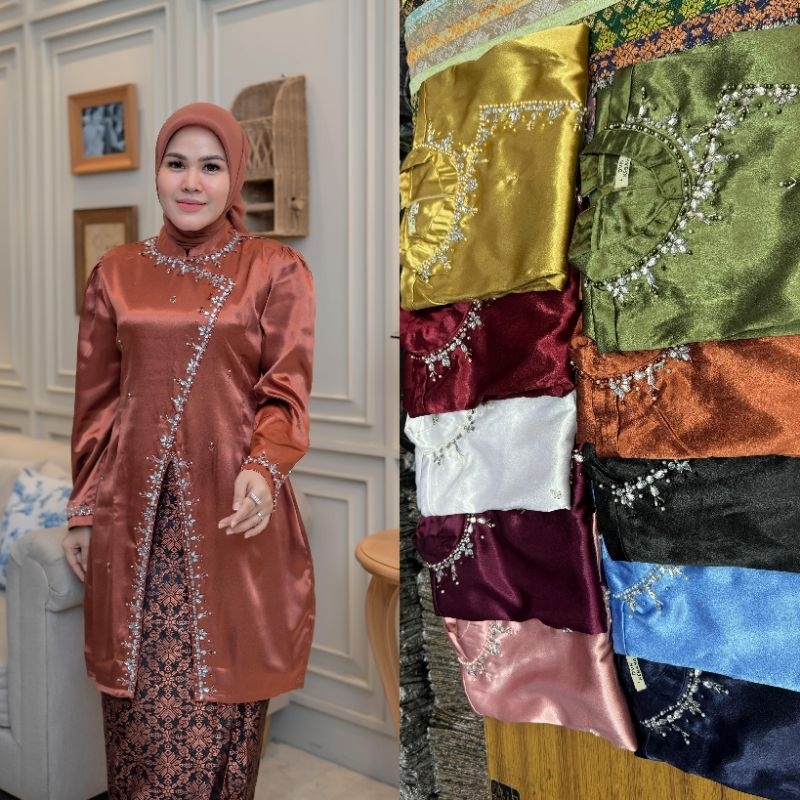 Jual Set kebaya kurung melayu payet // kebaya kurung moderen // kebaya kurung bahan satin mix ...
