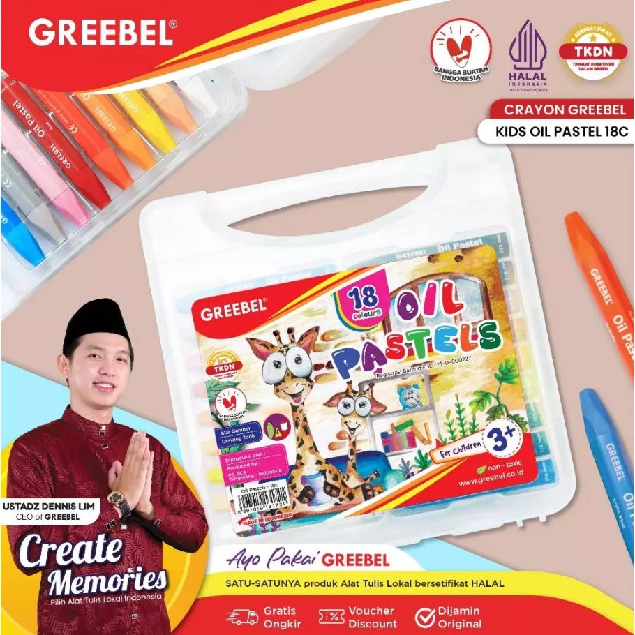 Jual GREEBEL Crayon Krayon KIDS OIL PASTEL 18 Warna / Crayon Greebel ...