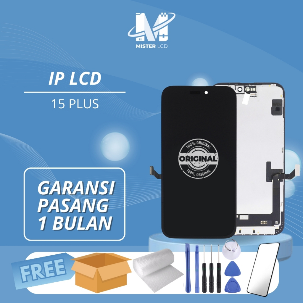 Jual LCD IP 15 PLUS FULLSET ORIGINAL FREE TEMPERED GLASS + OPENING SET ...