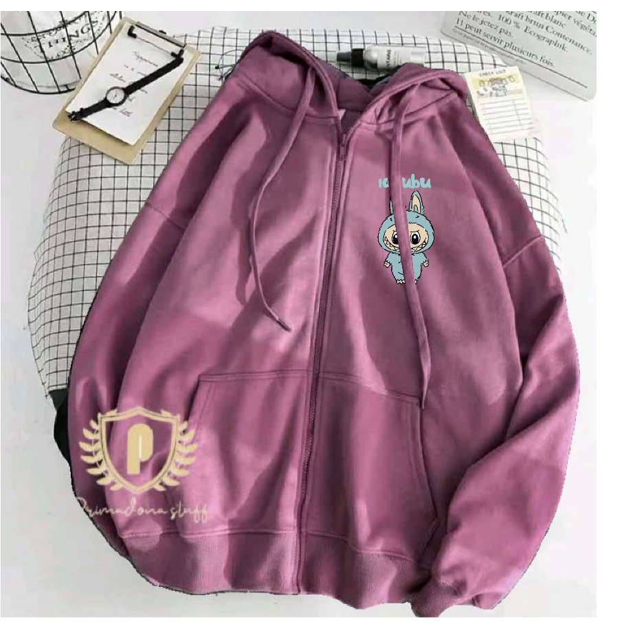 Jual Labubu viral hoodie ziper lucu kartun gemoy pria wanita jaket ...