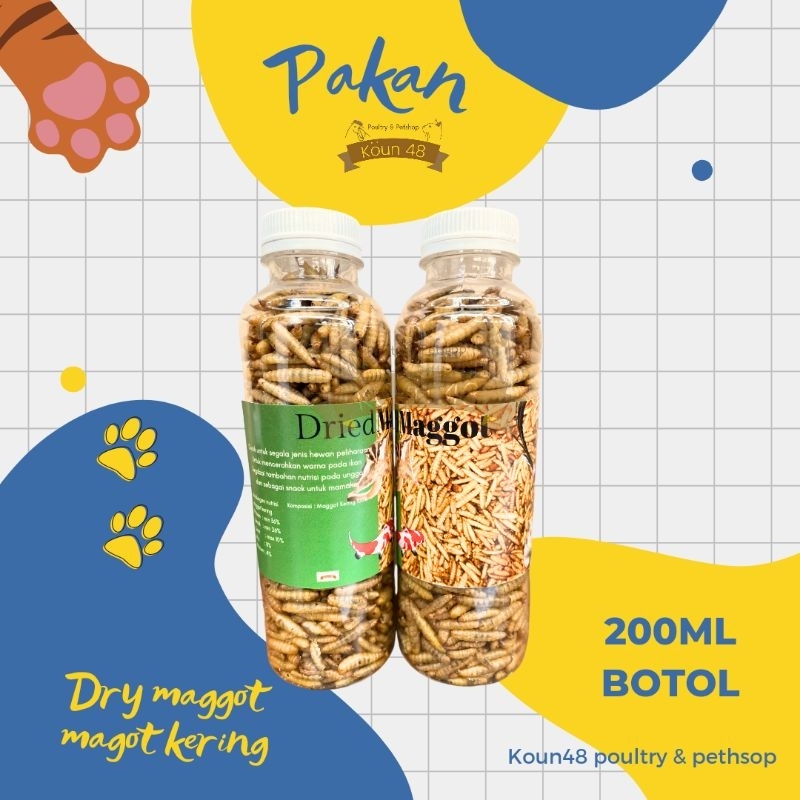 Jual Dried Maggot Magot kering Dry Maggot Snack Hewan botol 250ml ...