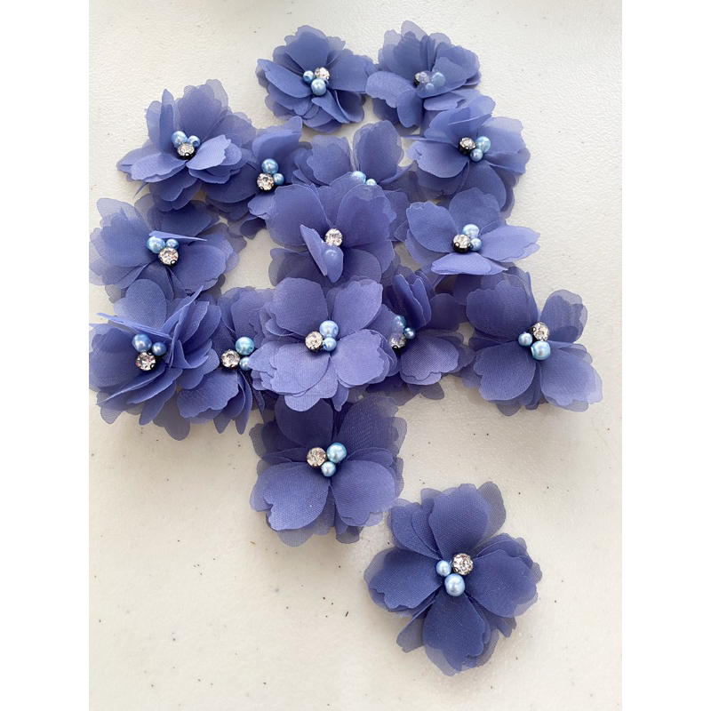 Jual Bunga 3d / Bunga payet (Biru Navy, Dongker, Denim, elektrik, baby ...