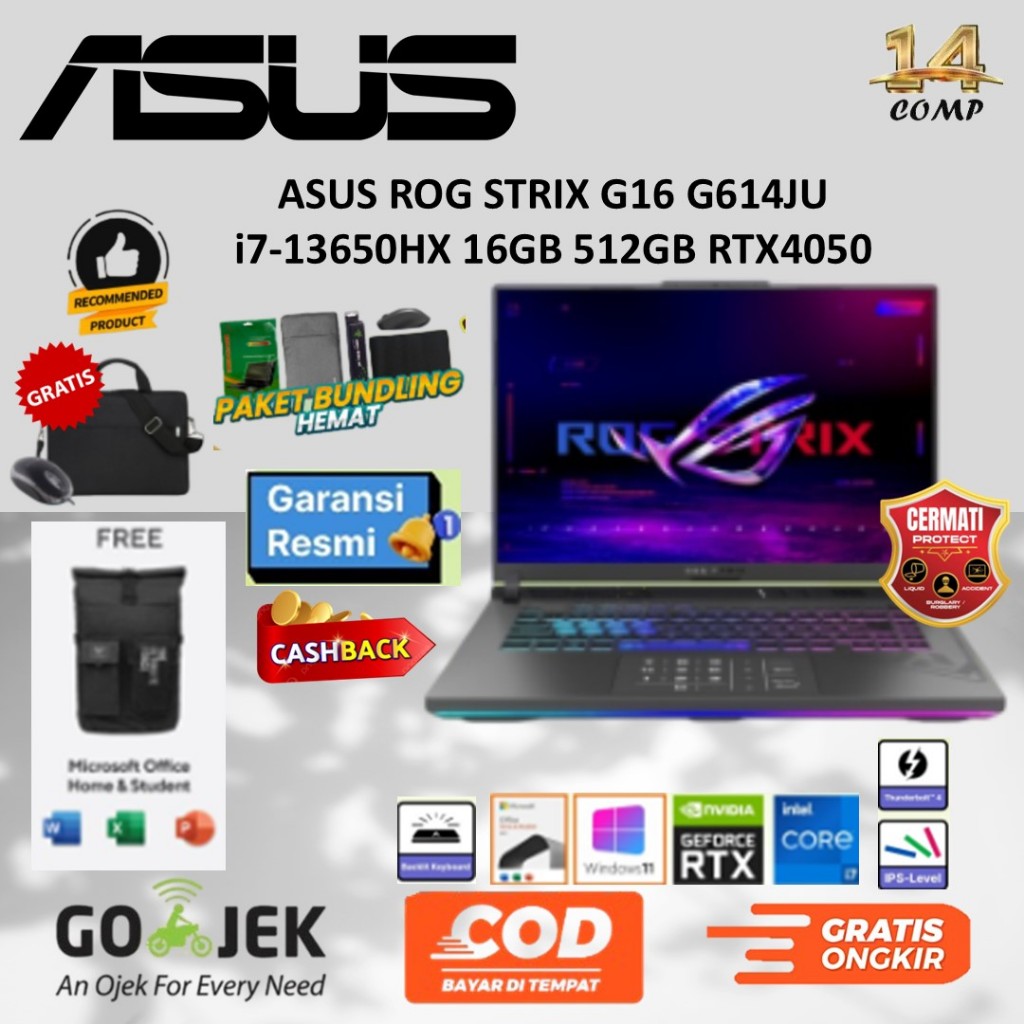 Jual ASUS ROG STRIX G16 G614JU i7-13650HX 16GB 512GB RTX4050 6GB OHS ...
