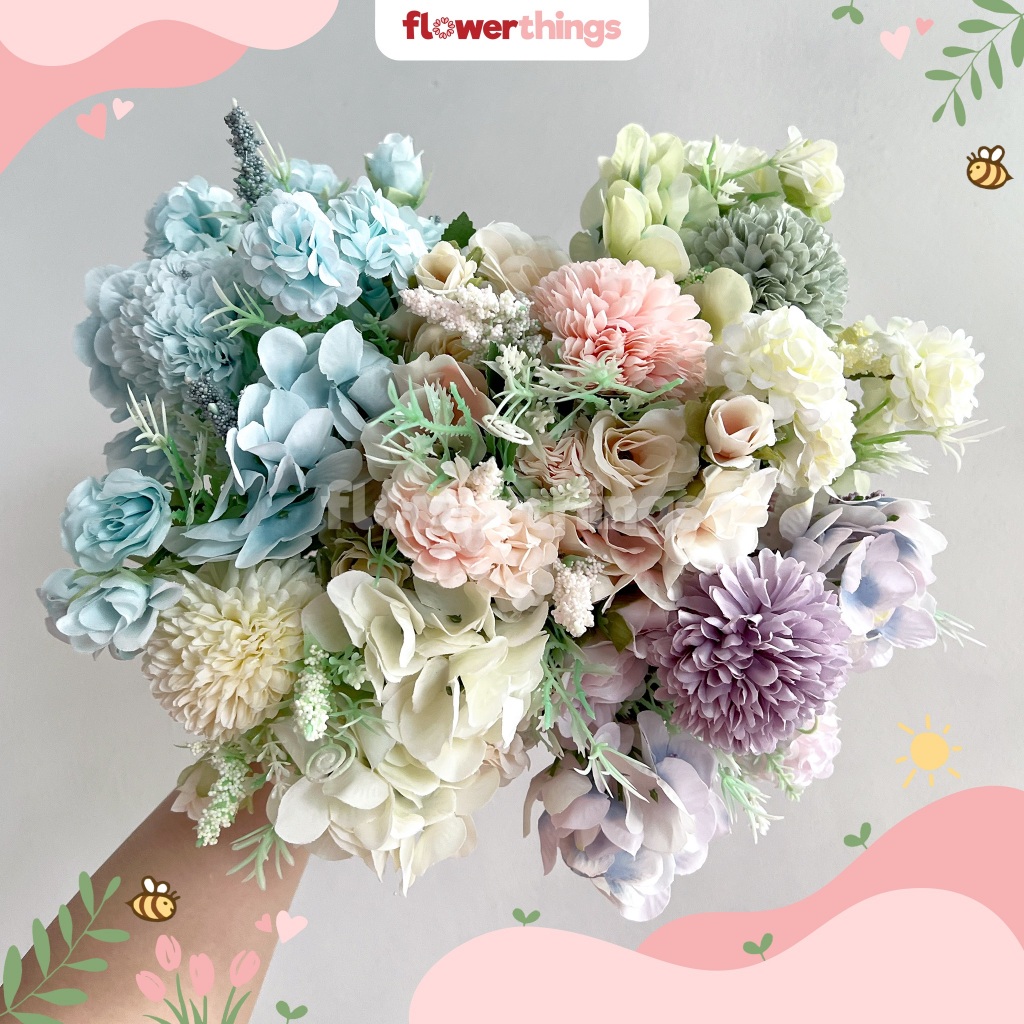 Jual MIXED FLOWERS POMPOM HYDRANGEA ROSE / BUNGA CAMPUR - BUNGA ...