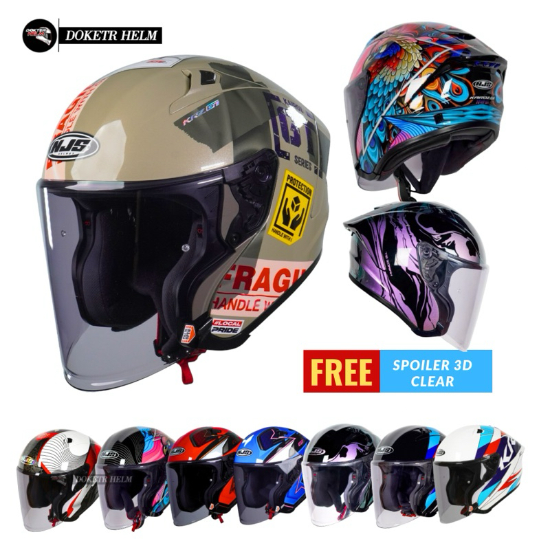 Jual Helm NJS KAIROZ GT MOTIF Free Spoiler 3D Clear - Helm Half Face ...