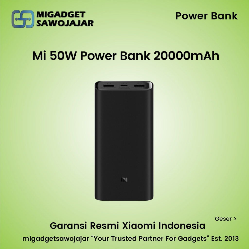 Jual Xiaomi Mi 50W Power Bank 20000mah Fast Charging Type-C Isi Daya Laptop Bisa Naik Pesawat ...