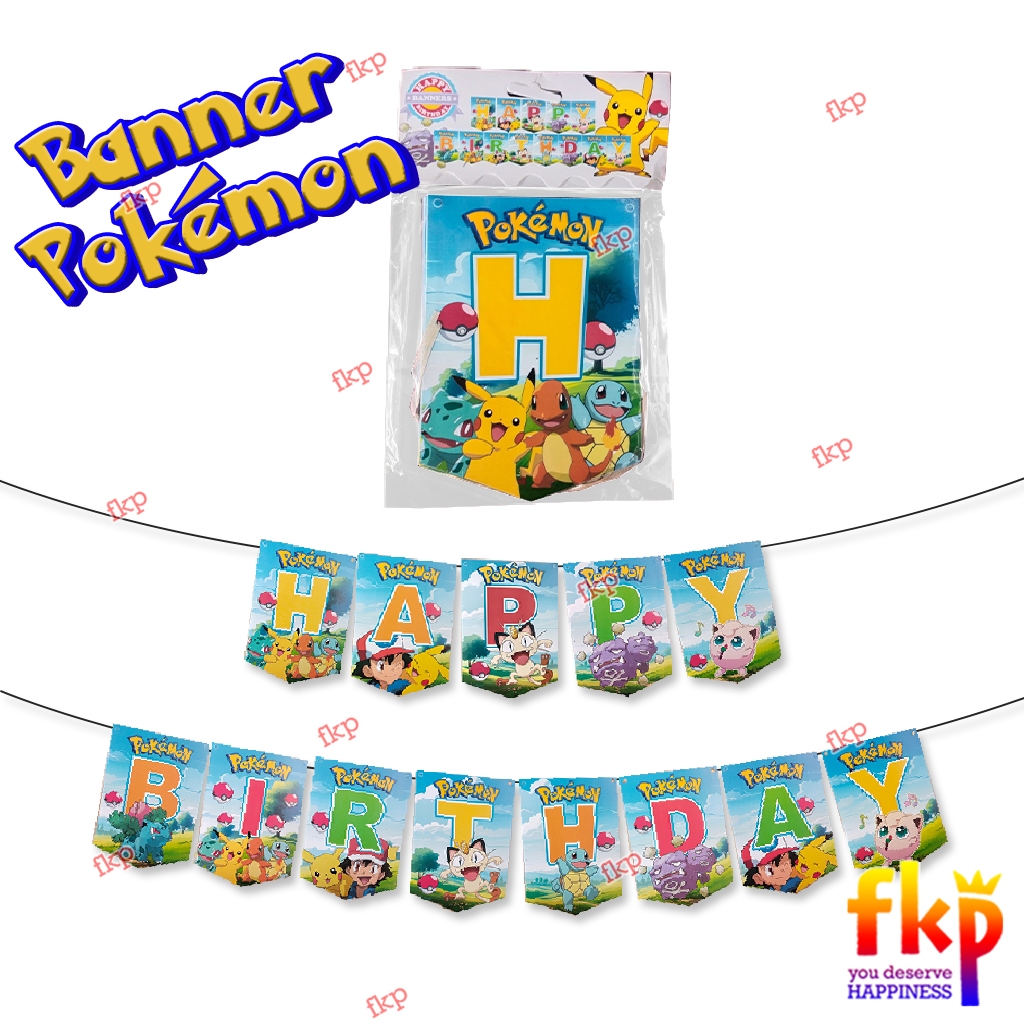 Jual Fun Kids Party Banner HBD Pokemon / banner Happy Birthday Pokemon ...