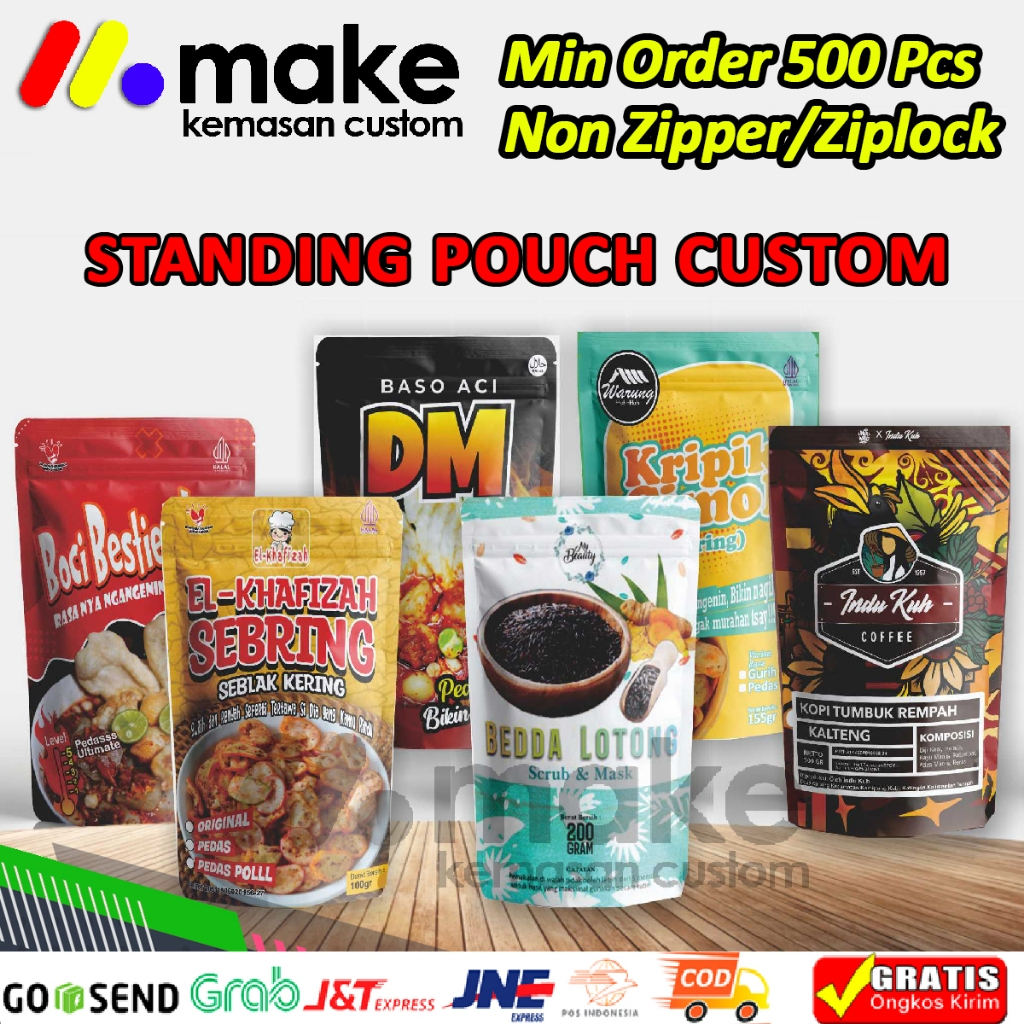 Jual CETAK STANDING POUCH CUSTOM MIN ORDER 500 PCS NON ZIPLOK SEMUA ...
