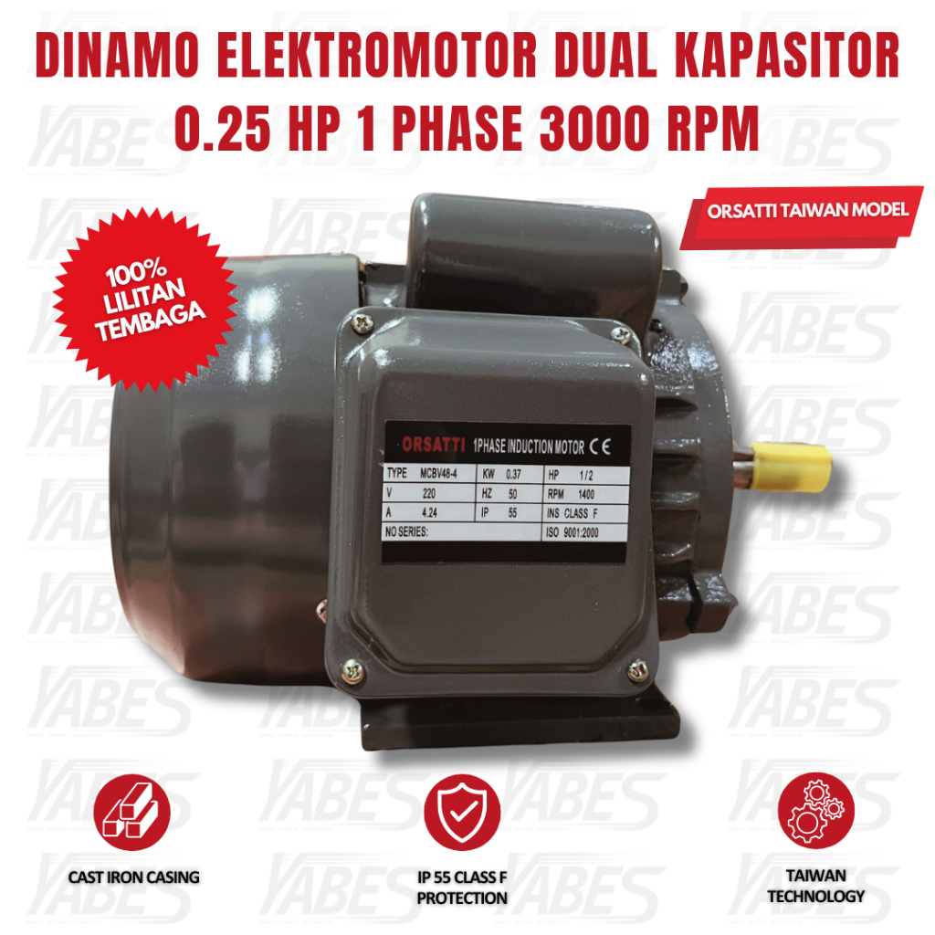 Jual ORSATTI Dinamo Elektro Motor 0.25 HP 180 Watt 3000 RPM 1 Phase ...