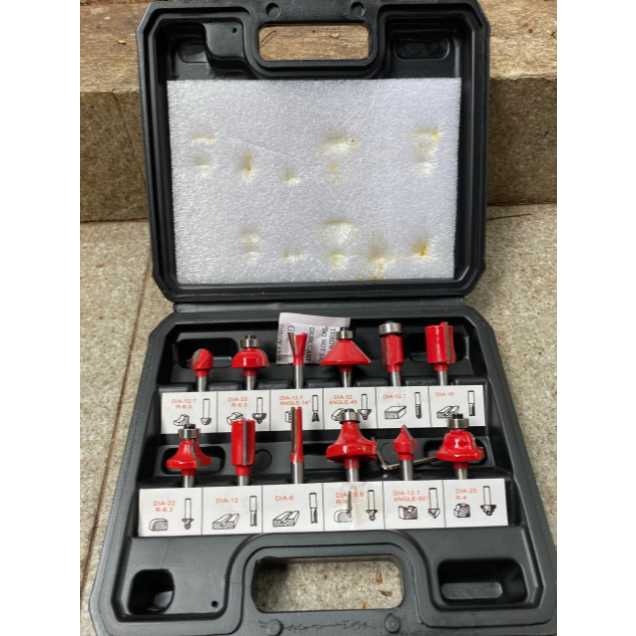 Jual Mata Profil Set 12pcs Trimmer Router Bits Set 1/4” Kayu Router ...