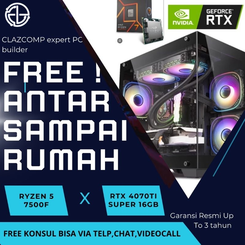 Jual PC Rakitan Gaming Ryzen 5 7500F DDR5 ft RTX 4070 Ti Super Garansi Resmi Indo | Shopee Indonesia