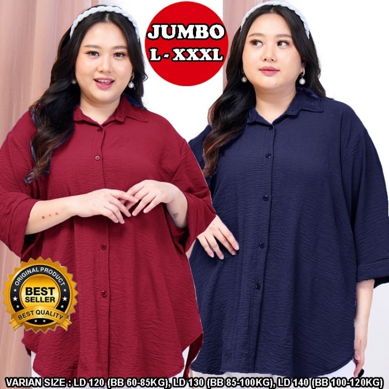 Jual atasan wanita super jumbo bahan cringkle ld 120 ld 130 ld 140 muat bb dari 40kg s/d 100kg ...