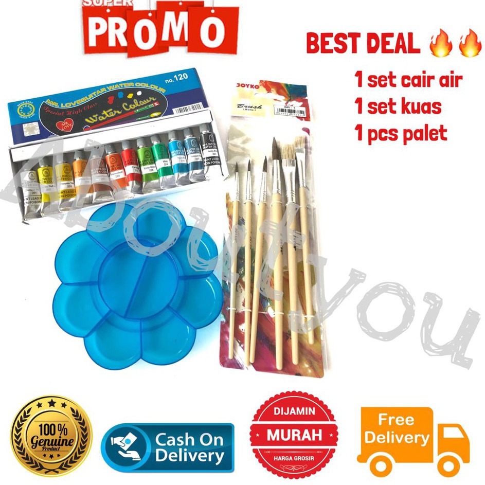 Jual Update Ekonomis Promo PAKET MELUKIS 3 in 1 Palet Kuas Cat Air lukis ART SET murah | Shopee ...