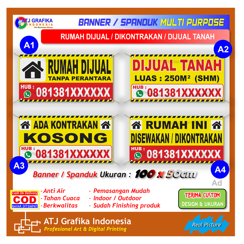 Jual Banner spanduk rumah dijual / dikontrakan / disewakan / ada ...