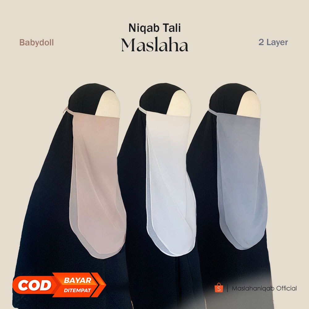 Jual Maslaha Niqab l Niqab Tali 2 Layer Maslaha l Cadar Tali Babydoll Tanpa Jahitan Dibawah Mata ...