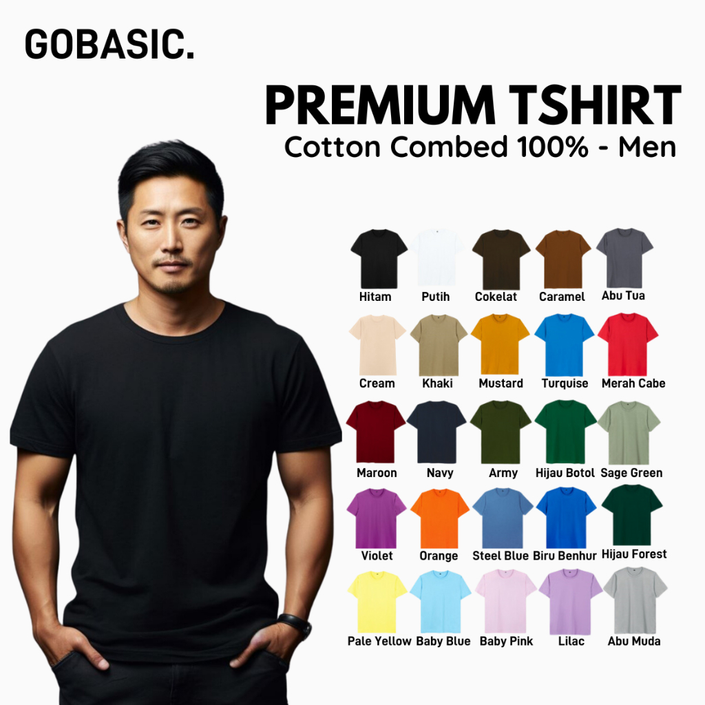 Jual GOBASIC - Kaos Pria Lengan Pendek Polos Kaos Cowok Distro Premium ...