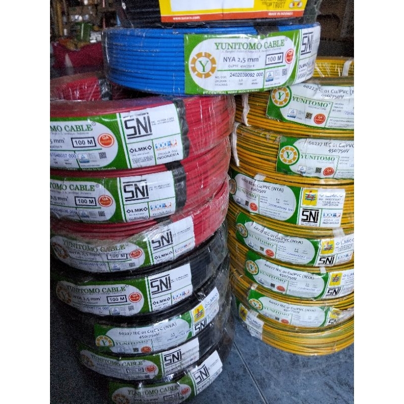Jual KABEL YUNITOMO NYA 2,5MM PANJANG 100MTR Full TEMBAGA SNI | Shopee ...