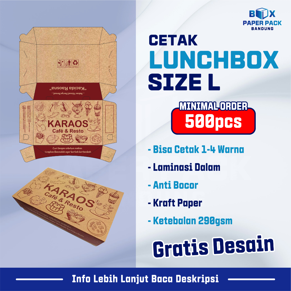 Jual Lunch Box Size L Custom Cetak 1 Warna Kraft 290gr Kotak Makan ...
