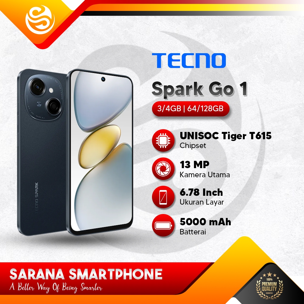 Jual Tecno Spark GO 1 4GB+4GB*+128GB 120Hz Display T615+4.5G Network 5000mAh 15W IP54 Android 14 ...