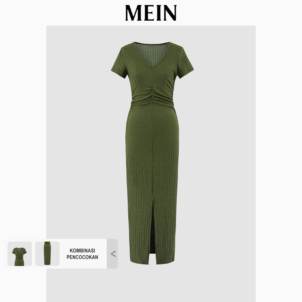 Jual [Anniversary Picks] Gaun V-neck Hijau Slim Fit Wanita dengan ...