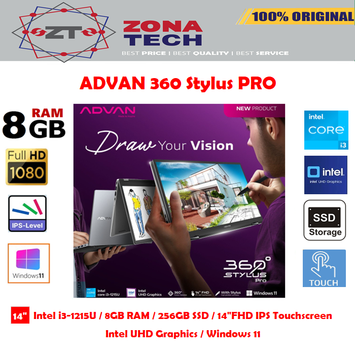Jual ADVAN 360 Stylus PRO i3-1215U 8GB 256GB SSD 14”FHD IPS Touch Win11 ...