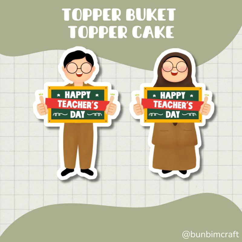 Jual TOPPER BUKET • TOPPER CAKE • TOPPER HARI GURU • MINIMAL CO 10pcs ...