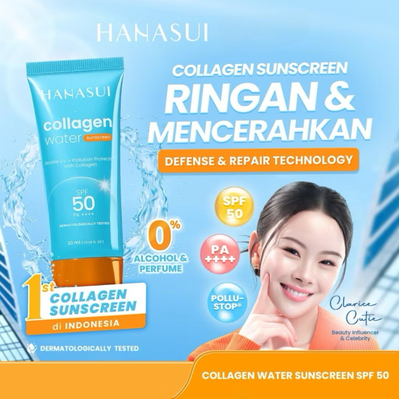 Jual HANASUI COLLAGEN WATER SUNSCREEN SPF50 PA+++ 30GR (BIRU) | Shopee Indonesia