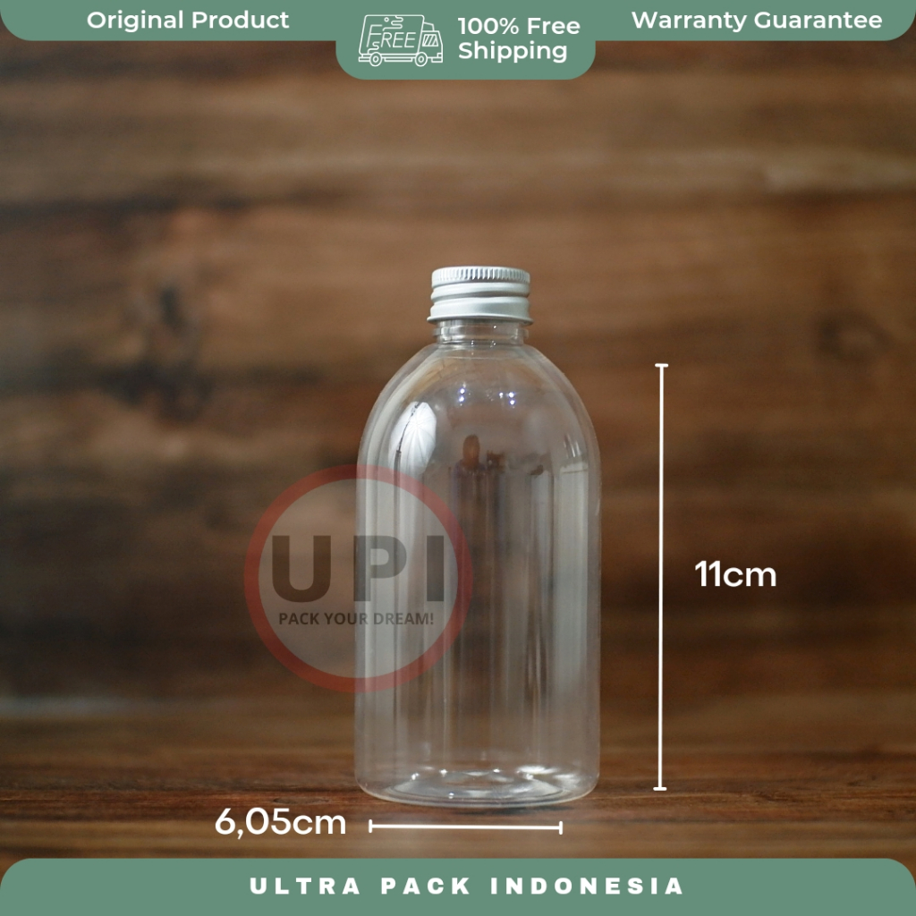 Jual KEMASAN MINUMAN BOTOL FOOD GRADE - BOTOL PET VINI 250ML CLEAR + TUTUP ULIR ALUMINIUM ...