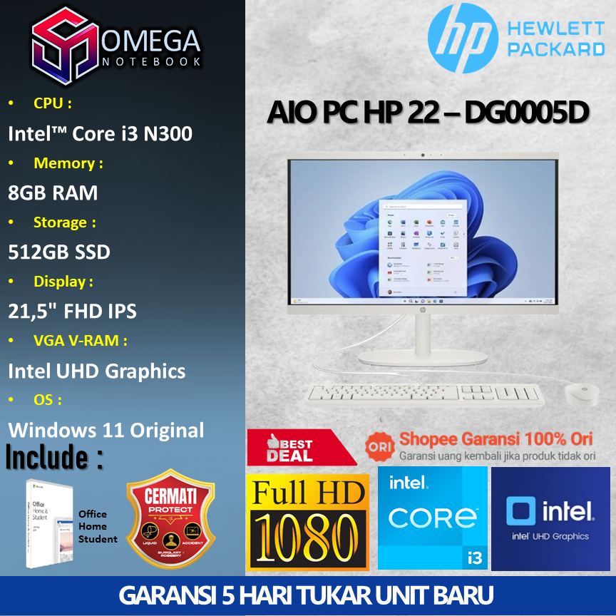 Jual HP PC ALL IN ONE AIO DG0005D i3-N300 8GB 512GB 21,5" FHD IPS ...