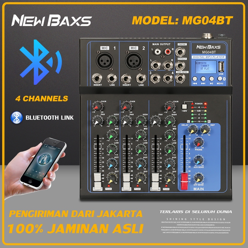 Jual NEW BAXS MG04BT Audio Mixer profesional 4-saluran Mixer audio mini ...