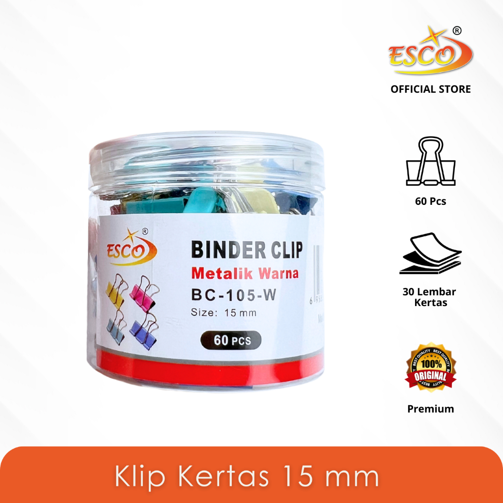 Jual Esco Binder Klip Penjepit Kertas 1 Tabung Warna Pastel BC | Shopee Indonesia