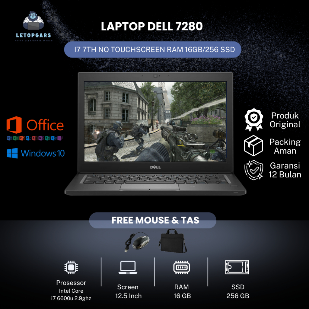 Jual LAPTOP DELL 7280 I7 7TH NO TOUCHSCREEN RAM 16GB/256 SSD | Shopee ...
