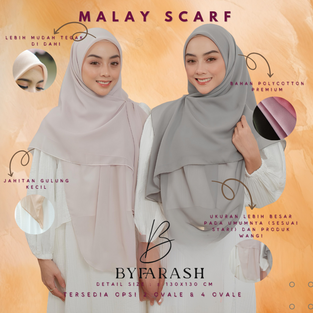 Jual Byfarash - Malay Scarf 2/4 Oval (Hijab Segi empat Malay Jumbo ...
