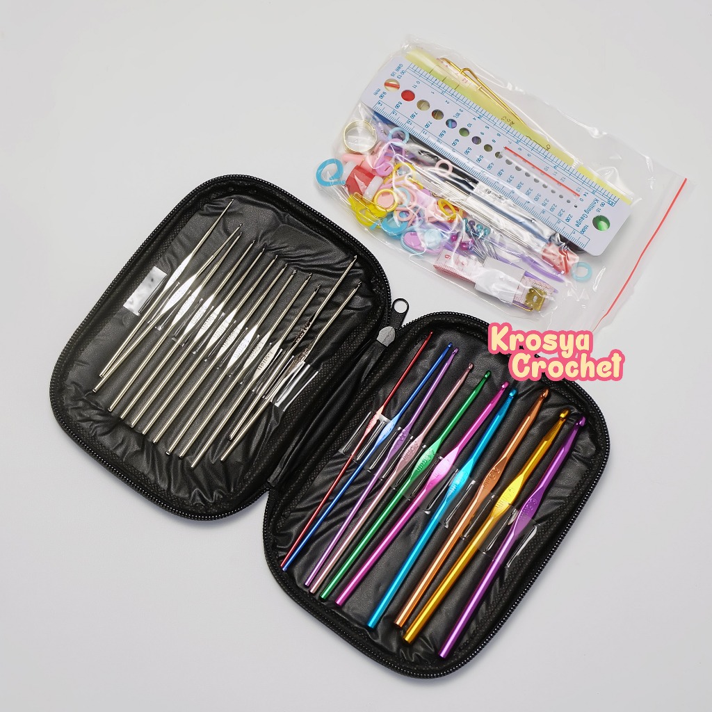 Jual Hakpen Set Hook (Jarum & Alat Rajut Crochet) Tas Ungu Purple Pouch ...