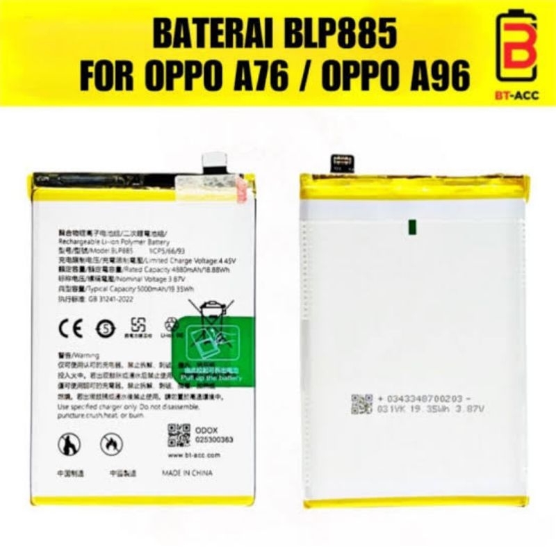 Jual baterai double power oppo A76/A96/BLP885 bt acc garansi 1 tahun ...