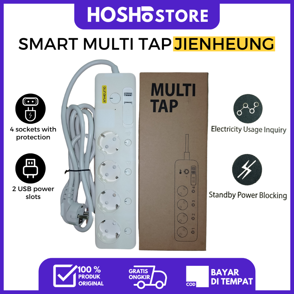 Jual SMART Multi Tap Jienheung Electric 4 Colokan dengan Proteksi & 2 ...