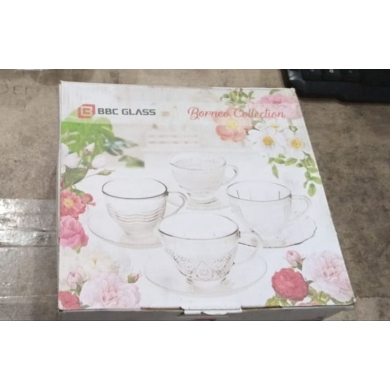 Jual gelas kaca/gelas set isi 4+tatakan/gelas kado/gelas tamu/gelas teh ...