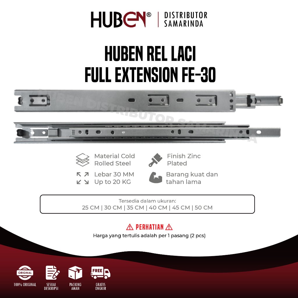 Jual (ISI 2) HUBEN FE-30 Rel Laci Double Track Murah Ukuran 30 35 40 45 ...